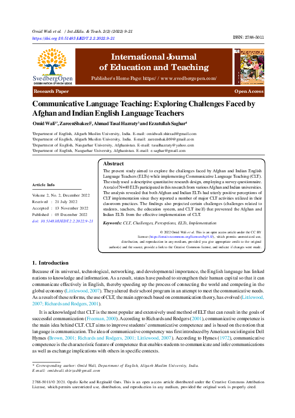 Pdf Communicative Language Teaching Exploring Challenges Faced By