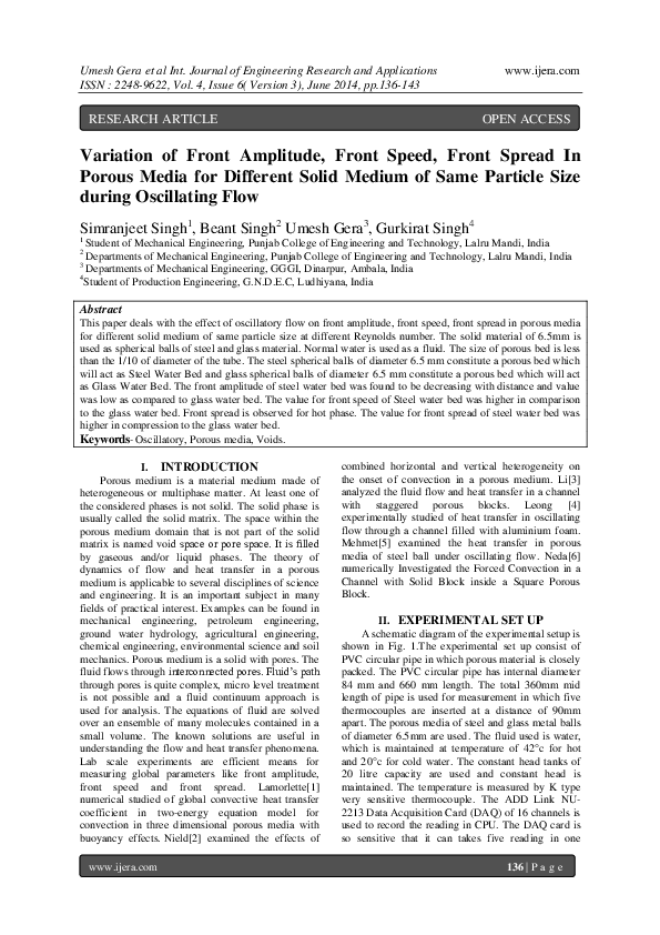(PDF) Variation of Front Amplitude, Front Speed, Front Spread In Porous ...