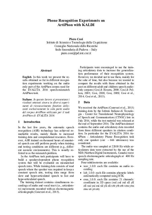 (PDF) Phone Recognition Experiments on ArtiPhon with KALDI