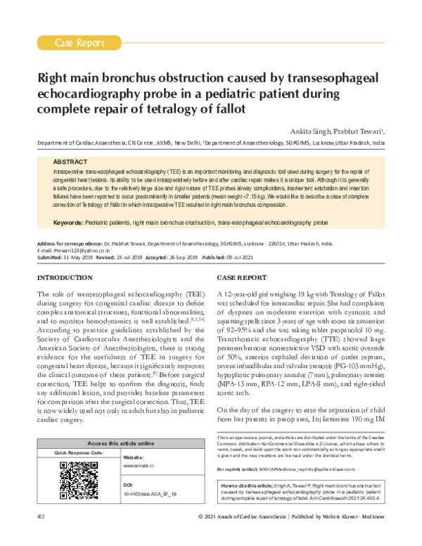 (PDF) Right main bronchus obstruction caused by transesophageal ...