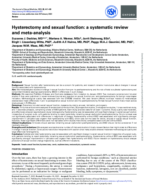 (PDF) Hysterectomy and sexual function: a systematic review and meta-analysis