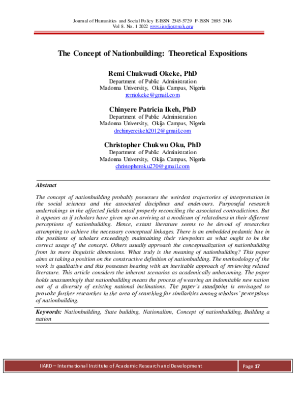 (PDF) The Concept of Nationbuilding: Theoretical Expositions