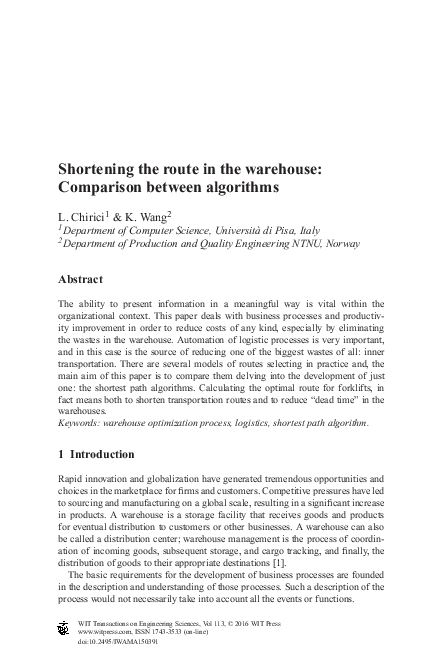 (PDF) Shortening The Route In The Warehouse: Comparison Between Algorithms