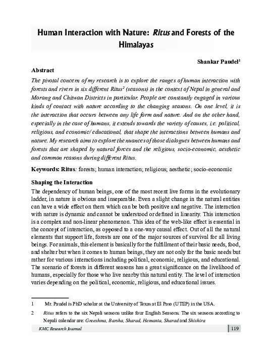 (PDF) Human Interaction with Nature: Ritus and Forests of the Himalayas