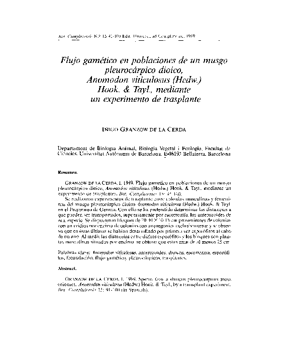 (PDF) Flujo gamético de un musgo acrocárpico dioico, Anamodon ...