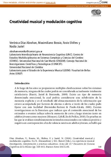 (PDF) Creatividad musical y modulación cognitiva