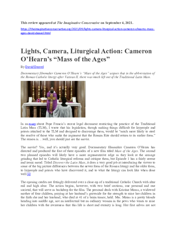 (DOC) Lights, Camera, Liturgical Action: Cameron O'Hearn's "Mass of the ...