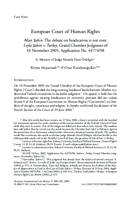 (PDF) After Sahin: The debate on headscarves is not over, Leyla Sahin v ...