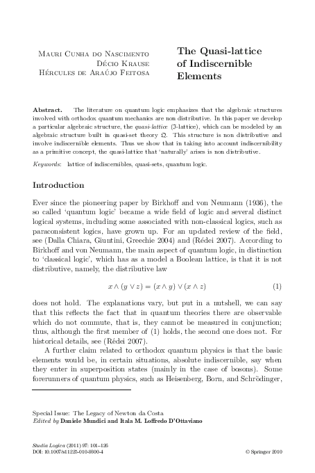 (PDF) The Quasi-lattice of Indiscernible Elements