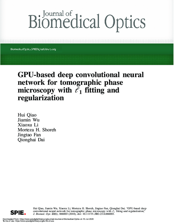 Pdf Gpu Based Deep Convolutional Neural Network For Tomographic Phase Microscopy With ℓ1