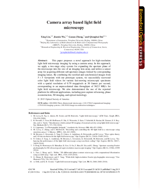 (PDF) Camera array based light field microscopy