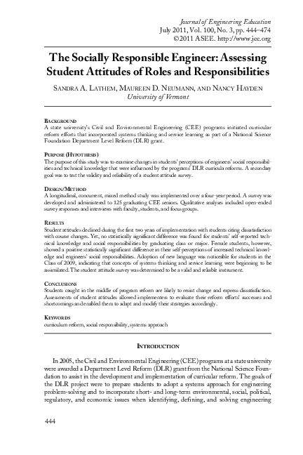 (PDF) Engineer Responsibility: Student Attitude Changes