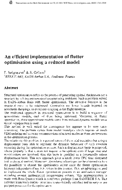 (PDF) An Efficient Implementation Of Flutter Optimisation Using A Reduced Model