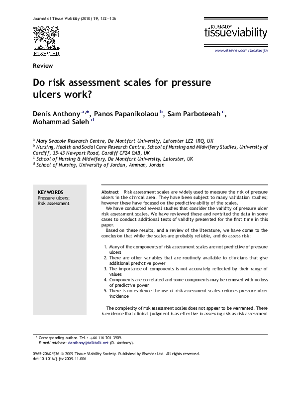 (PDF) Do risk assessment scales for pressure ulcers work?