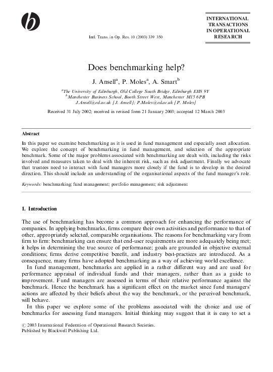 (PDF) Does benchmarking help?