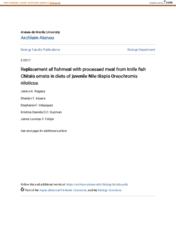 (PDF) Replacement of fishmeal with processed meal from knife fish ...
