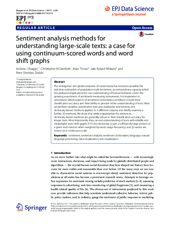 (PDF) Sentiment analysis methods for understanding large-scale texts: a case for using continuum ...