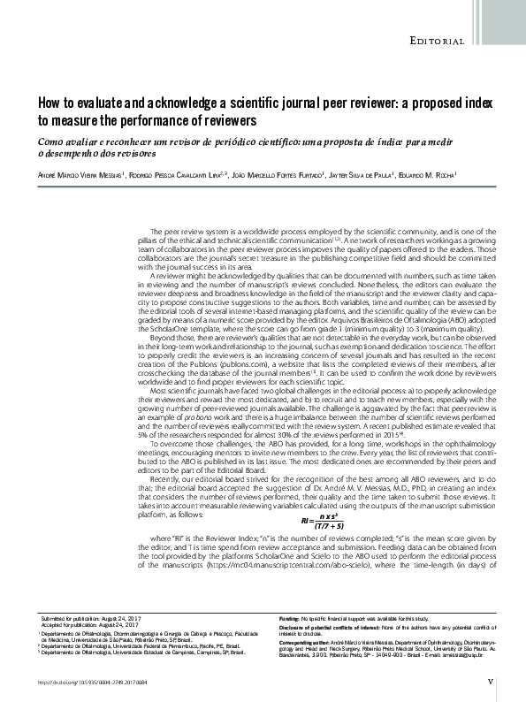 (PDF) How to evaluate and acknowledge a scientific journal peer ...