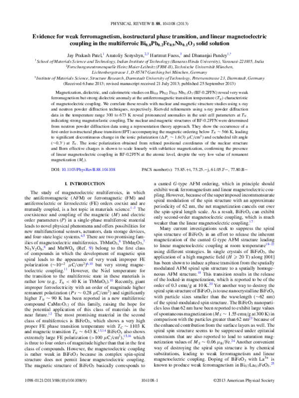(PDF) Evidence for weak ferromagnetism, isostructural phase transition ...