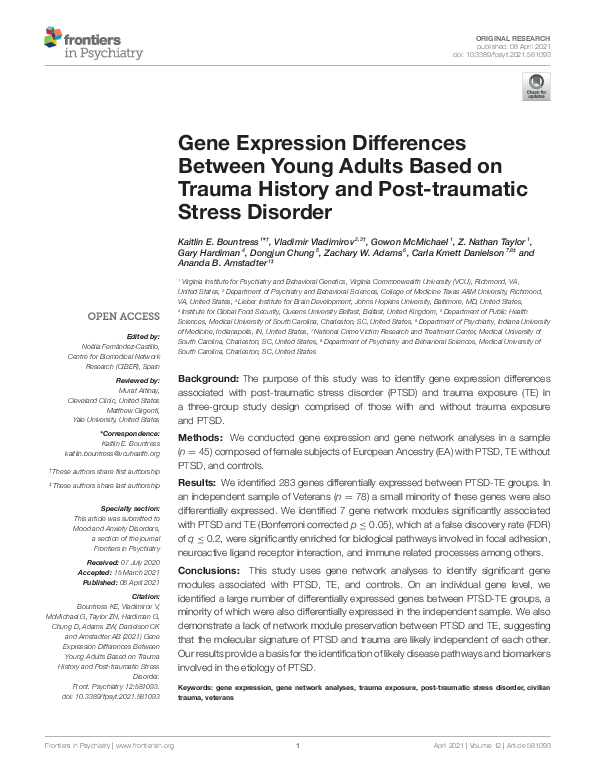 (PDF) Gene Expression Differences Between Young Adults Based on Trauma ...