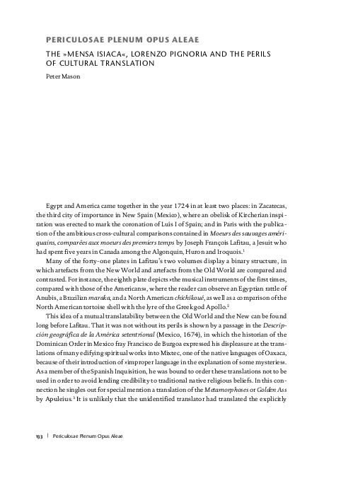(PDF) PERICULOSAE PLENUM OPUS ALEAE THE »MENSA ISIACA«, LORENZO ...