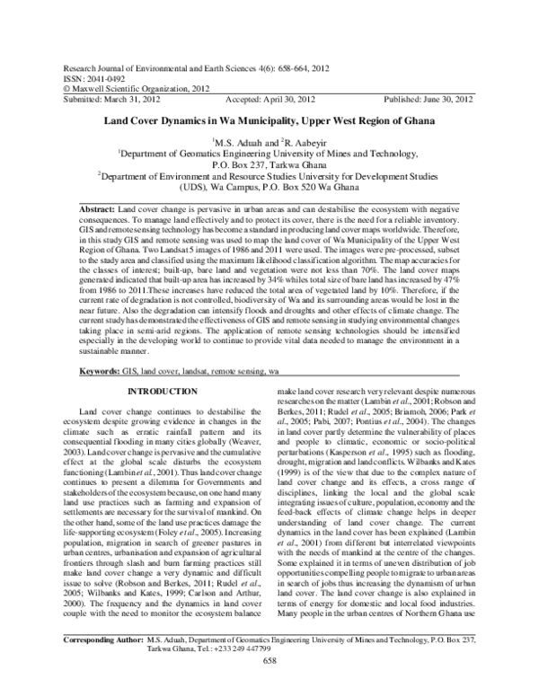 (PDF) Land Cover Dynamics in Wa Municipality, Upper West Region of Ghana