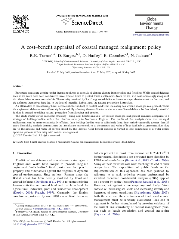 (PDF) A cost–benefit appraisal of coastal managed realignment policy