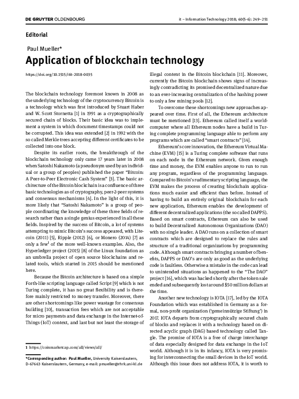 (PDF) Application of blockchain technology