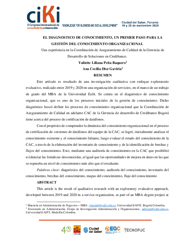 (PDF) Diagnostico De Conocimiento, Un Primer Paso Para La Gestión Del Conocimiento ...