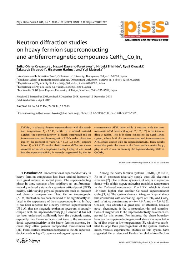(PDF) Neutron diffraction studies on heavy fermion superconducting and antiferromagnetic ...