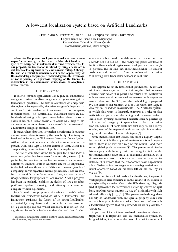 Pdf A Low Cost Localization System Based On Artificial Landmarks