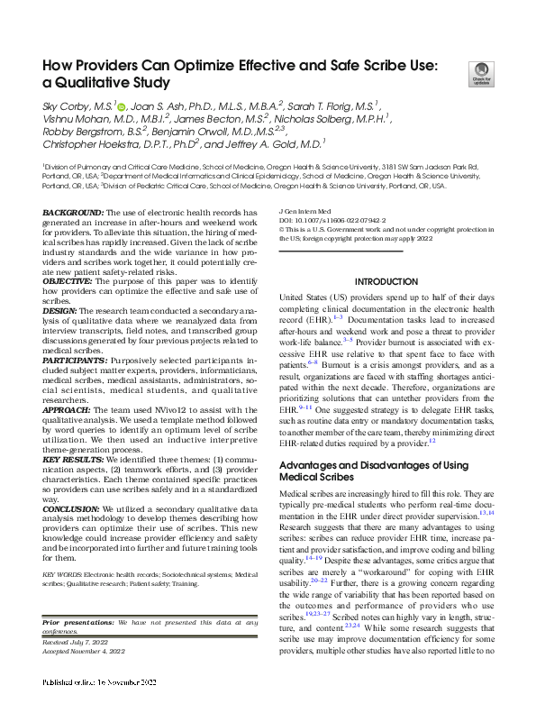 (PDF) Optimizing Safe Scribe Use for Providers