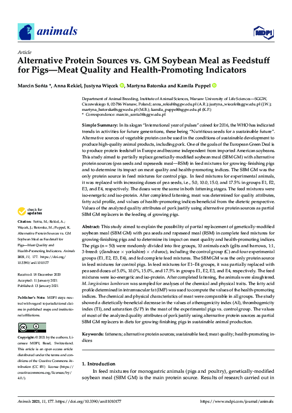 (PDF) Alternative Protein Sources vs. GM Soybean Meal as Feedstuff for ...