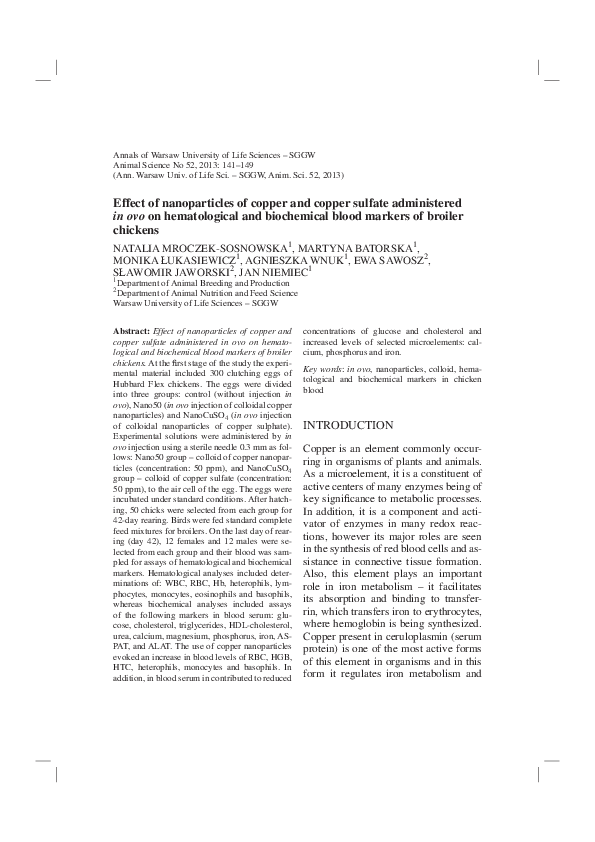 (PDF) Effect of nanoparticles of copper and copper sulfate administered ...