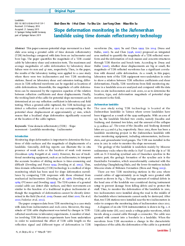 Pdf Slope Deformation Monitoring In The Jiufenershan Landslide Using Time Domain Reflectometry