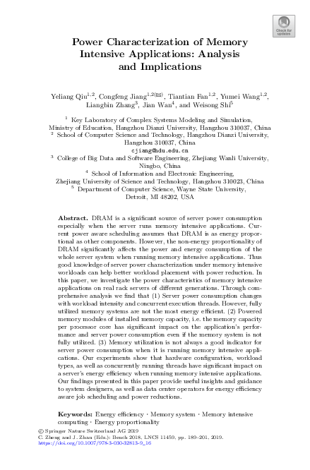 (PDF) Power Characterization of Memory Intensive Applications: Analysis and Implications