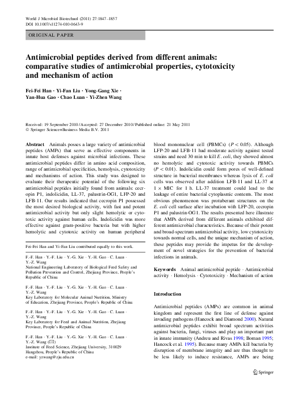 (PDF) Antimicrobial peptides derived from different animals ...