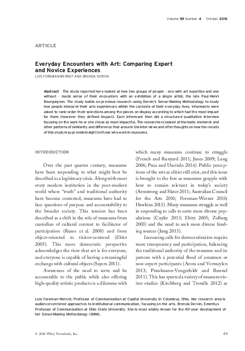 (PDF) Everyday Encounters with Art: Comparing Expert and Novice Experiences