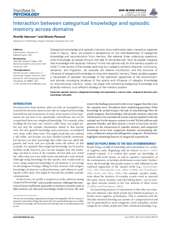 (PDF) Interaction between categorical knowledge and episodic memory ...