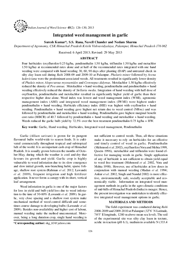 (PDF) Integrated weed management in garlic