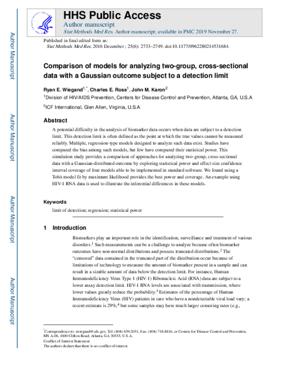(PDF) Comparison of models for analyzing two-group, cross-sectional ...
