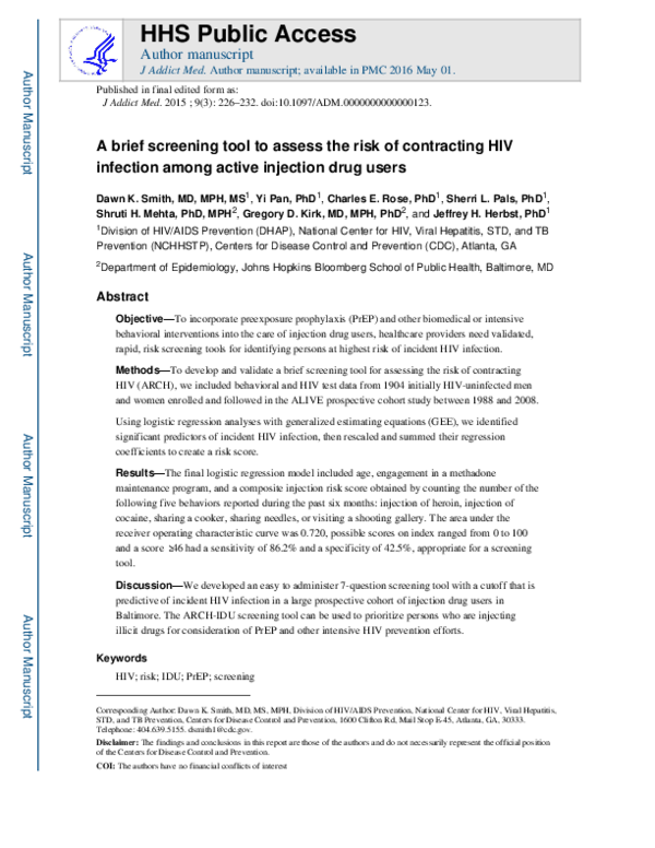 (PDF) A Brief Screening Tool to Assess the Risk of Contracting HIV ...