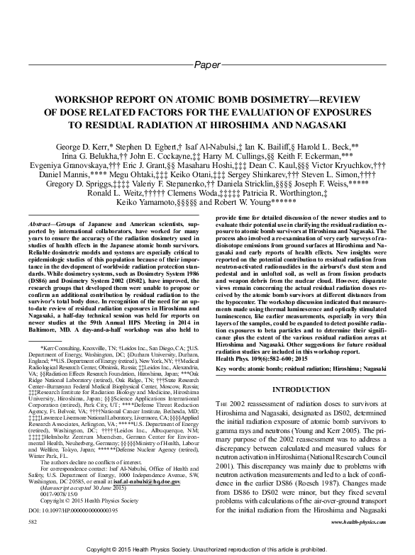 (PDF) Workshop Report on Atomic Bomb Dosimetry-Review of Dose Related ...