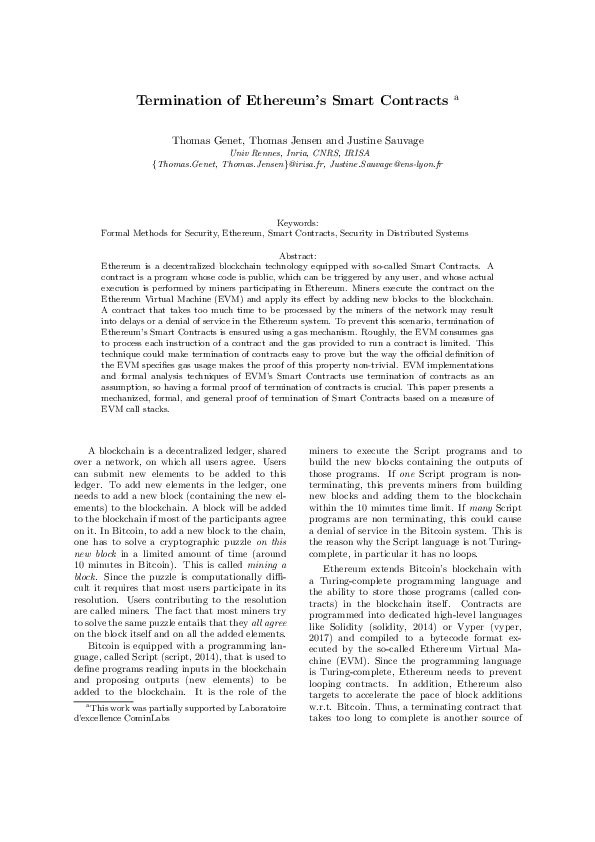 (PDF) Termination of Ethereum’s Smart Contracts
