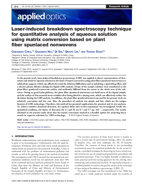 (PDF) Laser-induced breakdown spectroscopy: technique, new features, and detection limits of ...