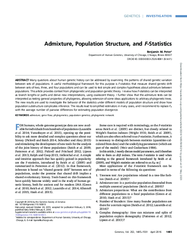 (PDF) Admixture, Population Structure and F-Statistics