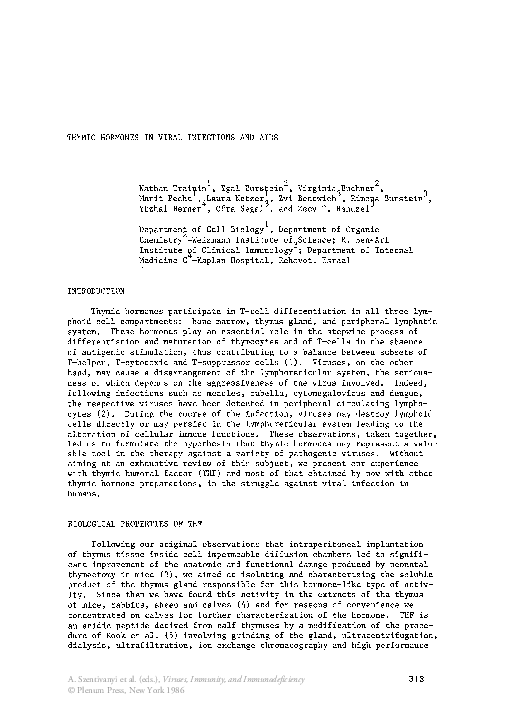 (PDF) Thymic Hormones in Viral Infections and Aids