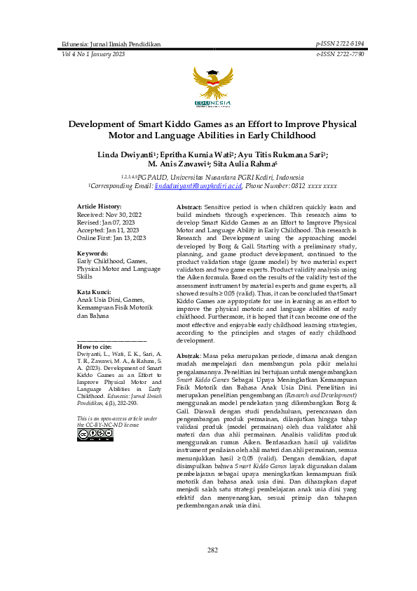 (PDF) Development of Smart Kiddo Games as an Effort to Improve Physical ...