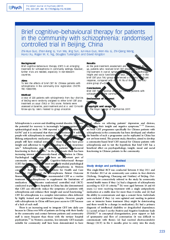 (PDF) Brief cognitive-behavioural therapy for patients in the community ...