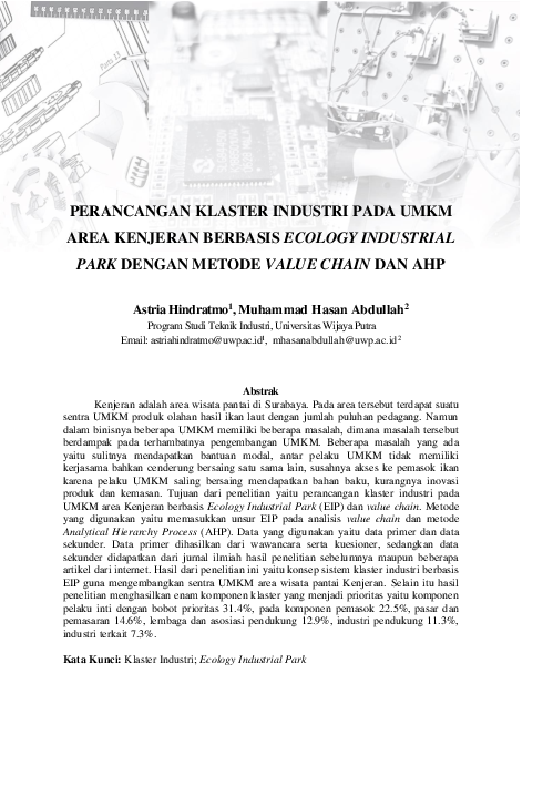 (PDF) Perancangan Klaster Industri DI Kawasan Umkm Area Wisata Kenjeran ...